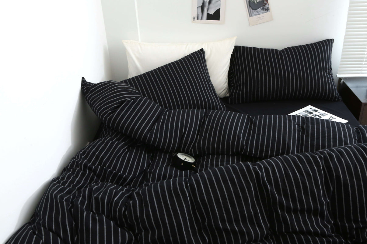 Black Striped Duvet Cover Set - Luxury Cotton Bedding – Homestylesplus